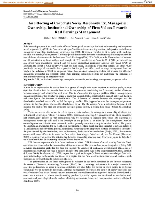 (PDF) An Effecting of Corporate Social Responsibility, Managerial Ownership, Institutional ...