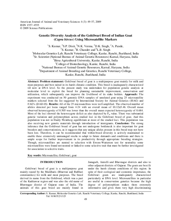 (PDF) Genetic Diversity Analysis of the Gohilwari Breed of Indian Goat (Capra hircus) Using ...