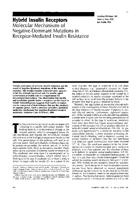 (PDF) Hybrid insulin receptors. Molecular mechanisms of negative ...