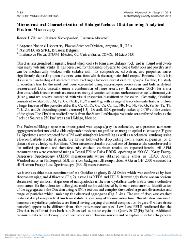 (PDF) Microstructural Characterization of Hidalgo/Pachuca Obsidian using Analytical Electron ...