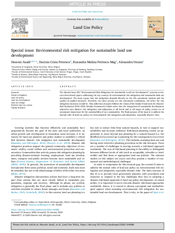 (PDF) Special issue: Environmental risk mitigation for sustainable land ...