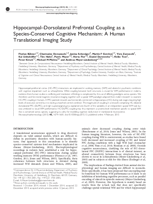 (PDF) Hippocampal–Dorsolateral Prefrontal Coupling as a Species ...