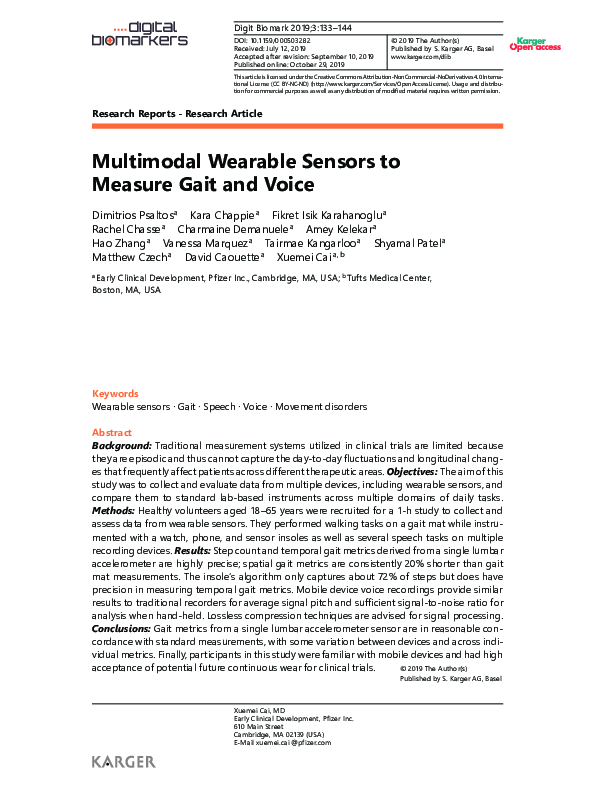 Pdf Wearable Sensors For Gait And Voice Measurement