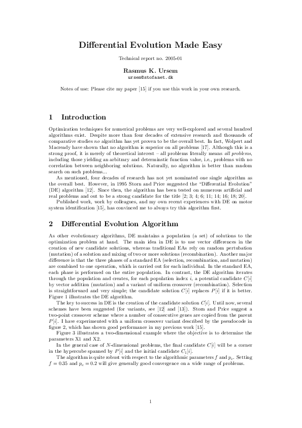 (PDF) Differential Evolution Made Easy (PDF) Differential Evolution Made Easy