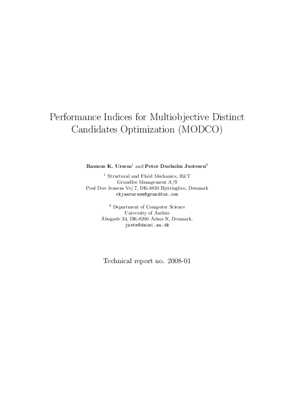 Pdf Performance Indices For Multiobjective Distinct Candidates
