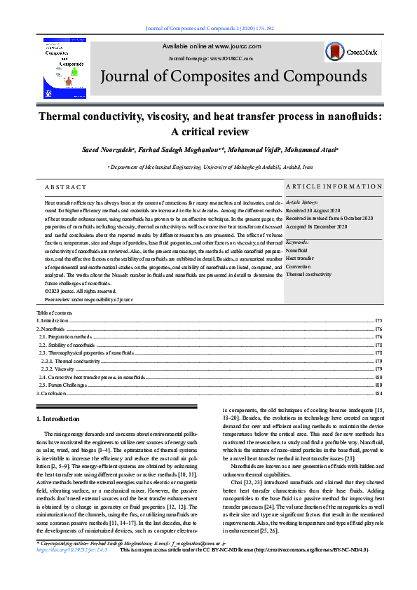 (PDF) Thermal conductivity, viscosity and heat transfer process in nanofluids: A critical review