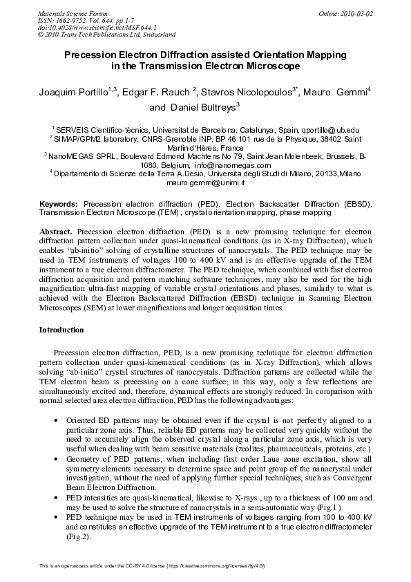 (PDF) Precession Electron Diffraction Assisted Orientation Mapping in the Transmission Electron ...