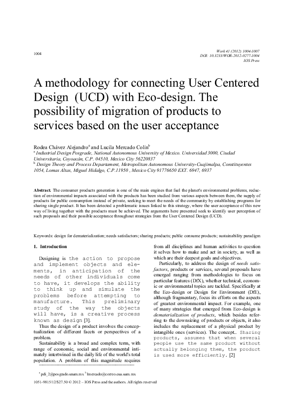 (PDF) A methodology for connecting user centered design (UCD) with eco ...