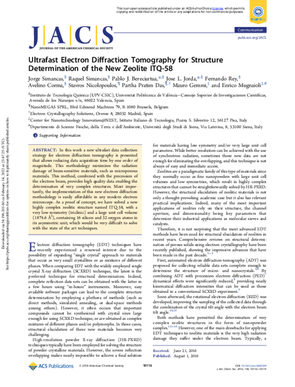 (PDF) Ultrafast Electron Diffraction Tomography for Structure Determination of the New Zeolite ...