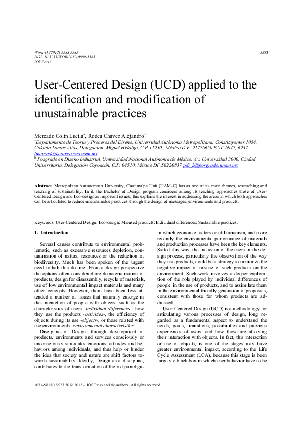 (PDF) User-Centered Design (UCD) applied to the identification and modification of unsustainable ...
