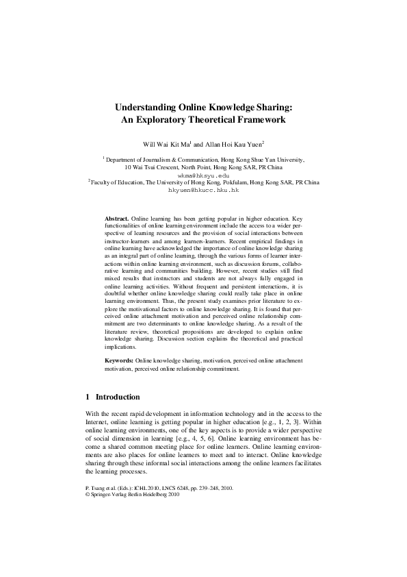 Pdf Understanding Online Knowledge Sharing An Exploratory