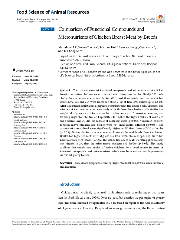 (PDF) Comparison of Functional Compounds and Micronutrients of Chicken ...