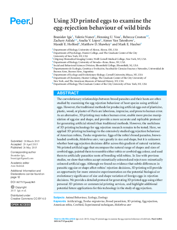 (PDF) Using 3D printed eggs to examine the egg-rejection behaviour of ...