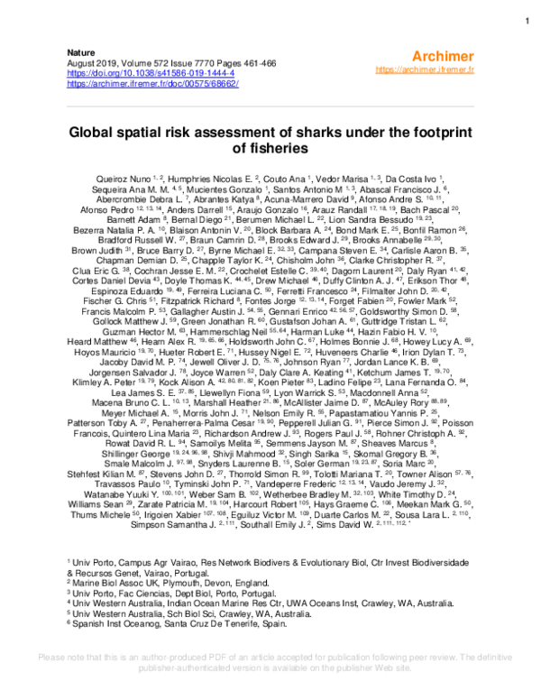 (PDF) Global spatial risk assessment of sharks under the footprint of ...
