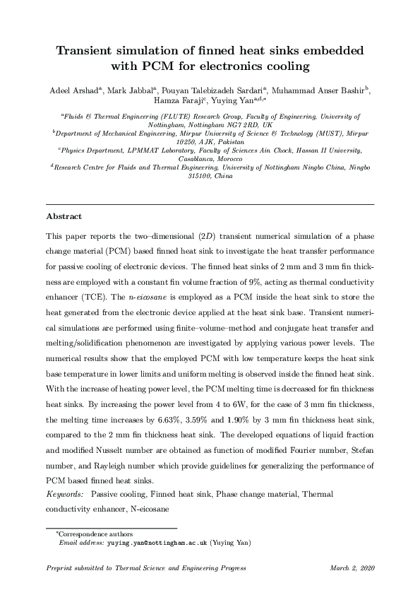(PDF) Transient simulation of finned heat sinks embedded with PCM for electronics cooling
