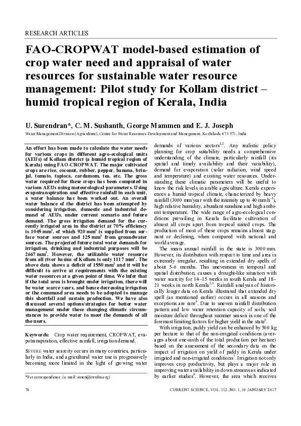 (PDF) FAO-CROPWAT Model-Based Estimation of Crop Water Need and ...