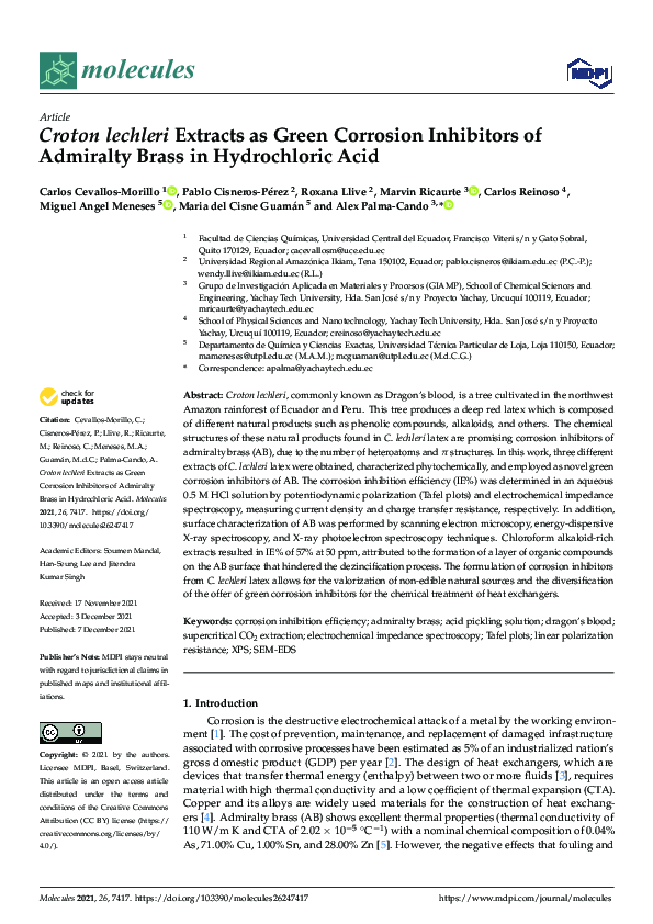 (PDF) Croton lechleri Extracts as Green Corrosion Inhibitors of ...