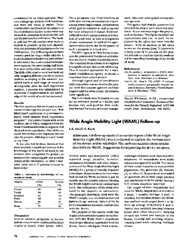 (PDF) Wide Angle Mobility Light (Waml) Follow-Up