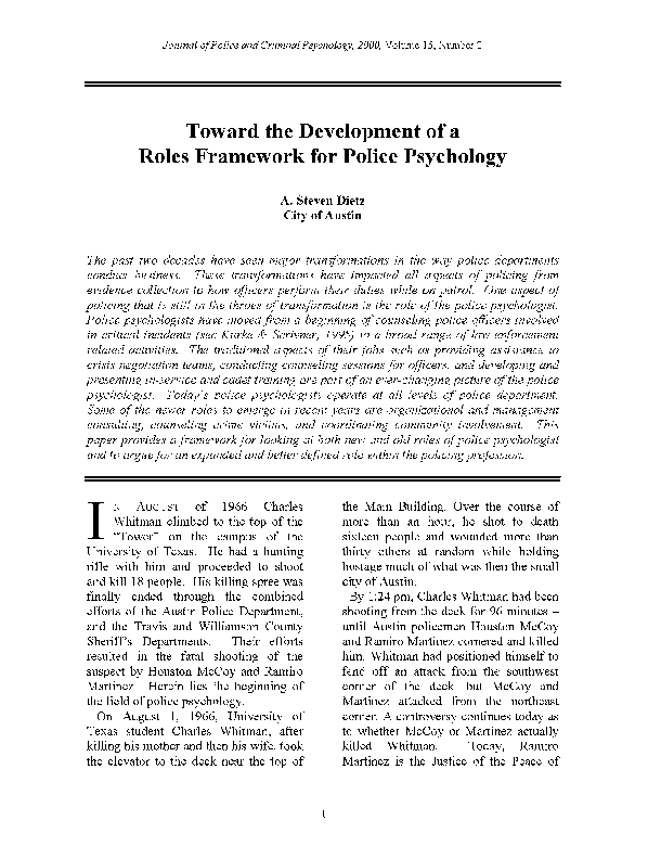 (PDF) Toward the development of a roles framework for police psychology