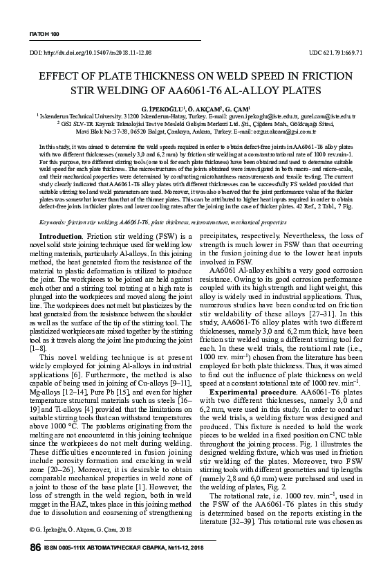 (PDF) Effect of plate thickness on weld speed in friction stir welding ...