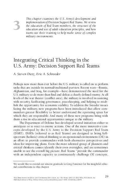(PDF) Integrating critical thinking in the U.S. Army: Decision Support ...