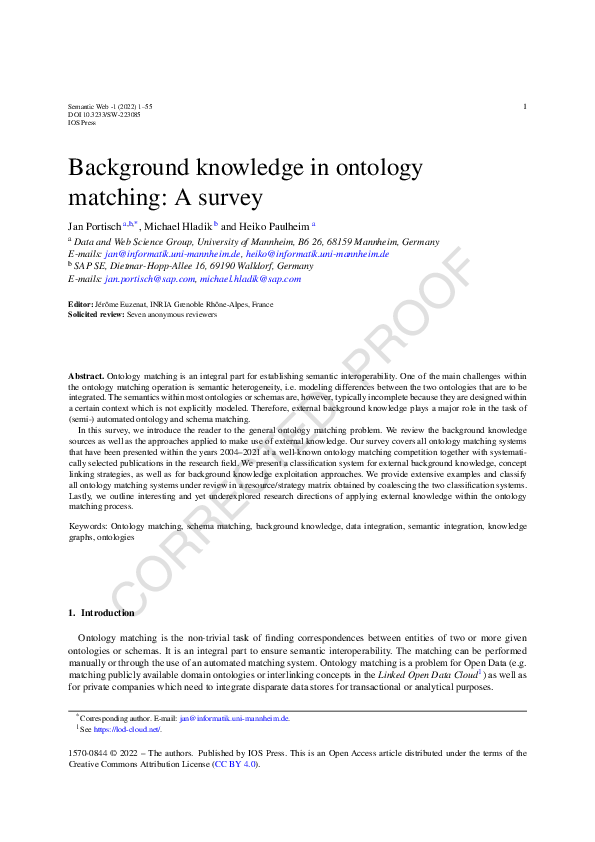 (PDF) Background knowledge in ontology matching: A survey | Michael Hladik - Academia.edu