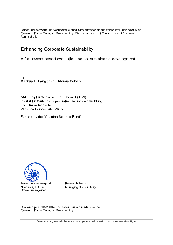 Pdf Enhancing Corporate Sustainability A Framework Based Evaluation