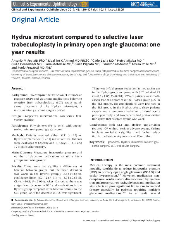 (PDF) Hydrus microstent compared to selective laser trabeculoplasty in ...
