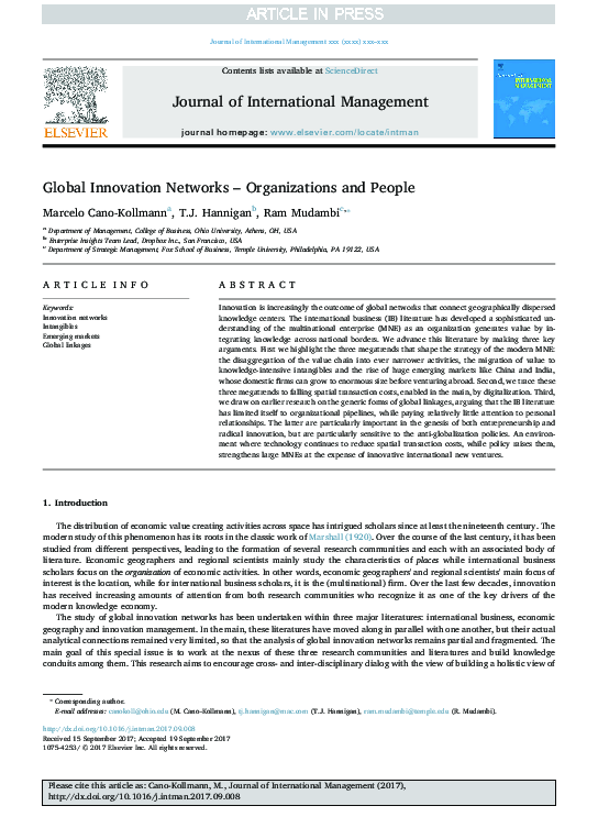 (PDF) Global Innovation Networks – Organizations and People
