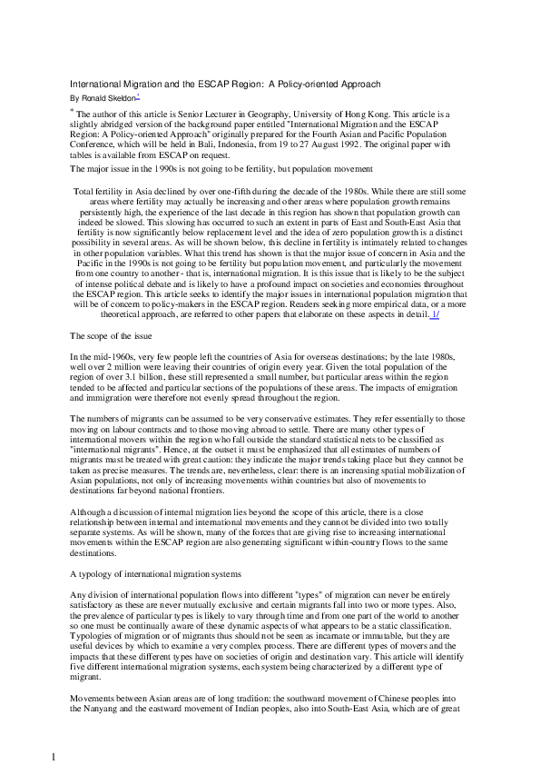 (PDF) International migration and the ESCAP region: A policy-oriented ...