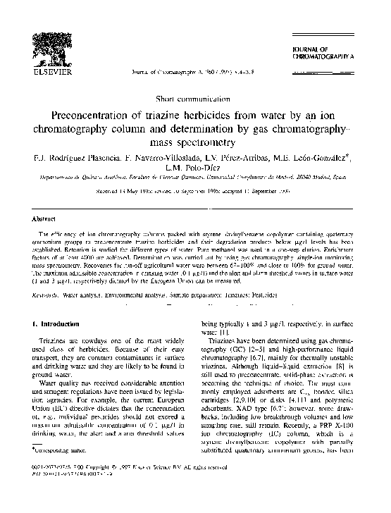 (PDF) Preconcentration of triazine herbicides from water by an ion ...
