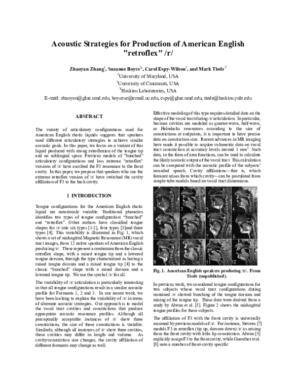 (PDF) Acoustic strategies for production of american english retroflex/r