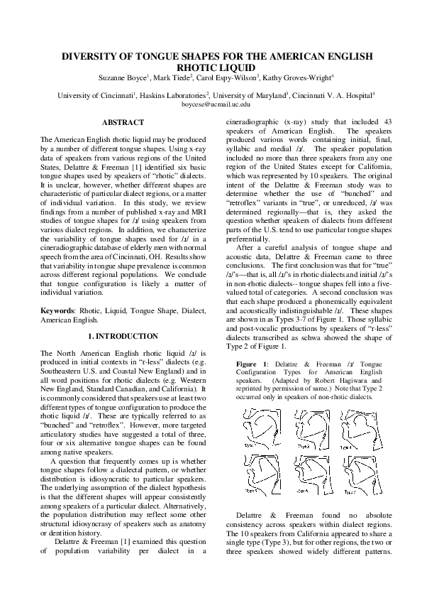 (PDF) Diversity of tongue shapes for the American English rhotic liquid