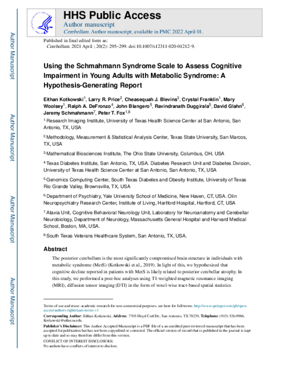 (PDF) Using the Schmahmann Syndrome Scale to Assess Cognitive ...