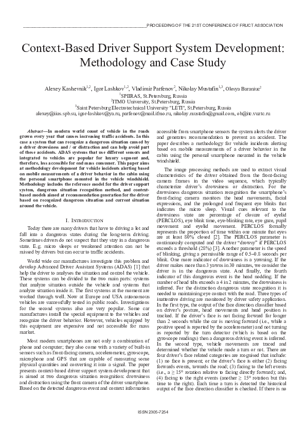 Pdf Context Based Driver Support System Development Methodology And