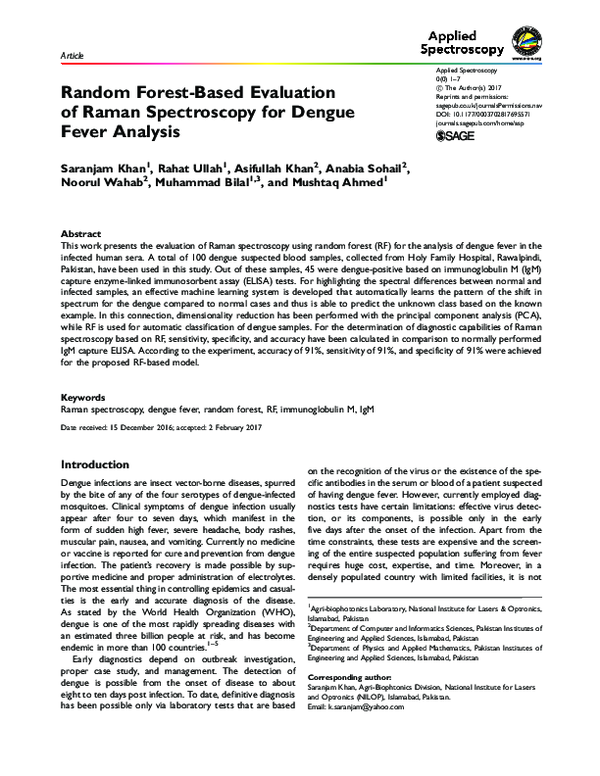 (PDF) Random Forest-Based Evaluation of Raman Spectroscopy for Dengue Fever Analysis