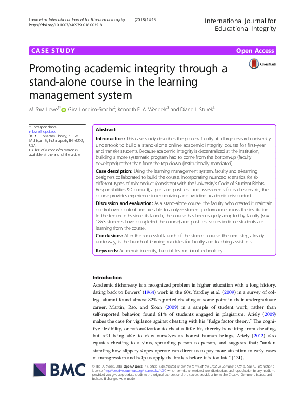 (PDF) Promoting academic integrity through a stand-alone course in the ...