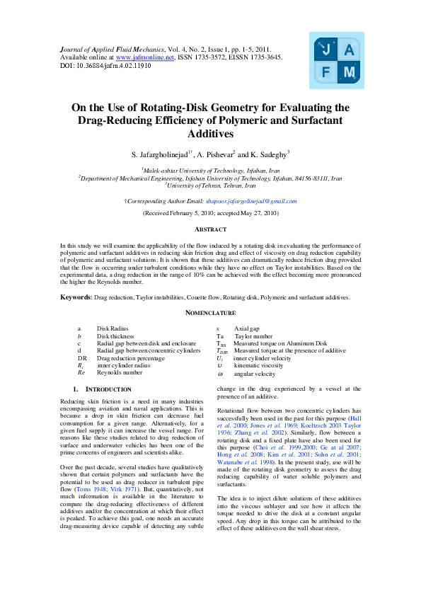 (PDF) On the Use of Rotating-Disk Geometry for Evaluating the Drag ...