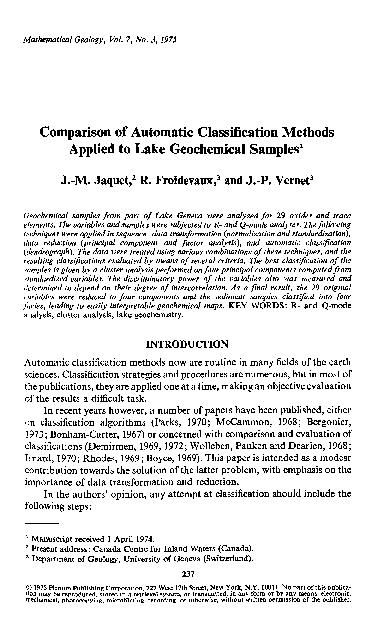 (PDF) Comparison of automatic classification methods applied to lake geochemical samples