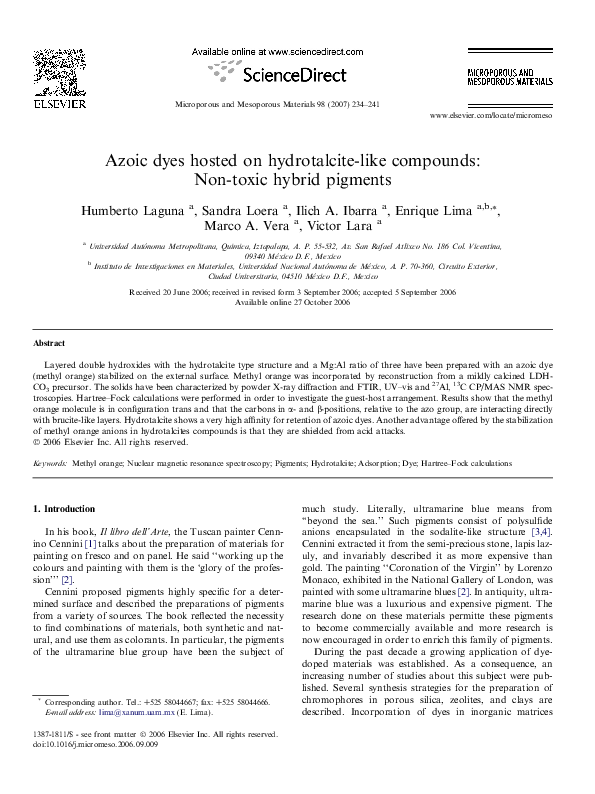 (PDF) Azoic dyes hosted on hydrotalcite-like compounds: Non-toxic ...