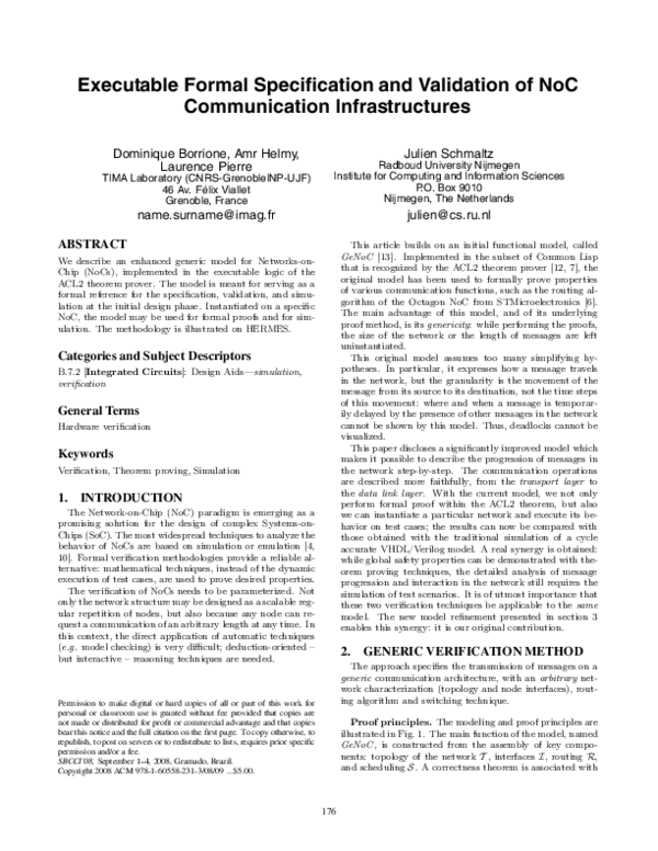 Pdf Executable Formal Specification And Validation Of Noc