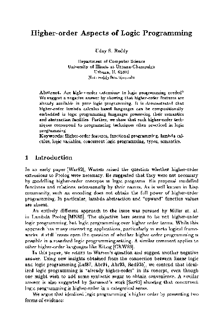 (PDF) Higher-order aspects of logic programming
