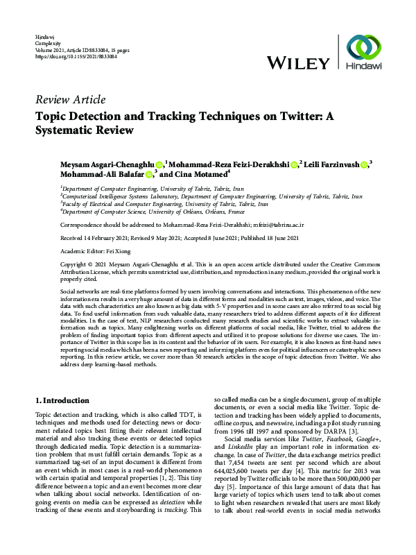 (PDF) Topic Detection and Tracking Techniques on Twitter: A Systematic Review