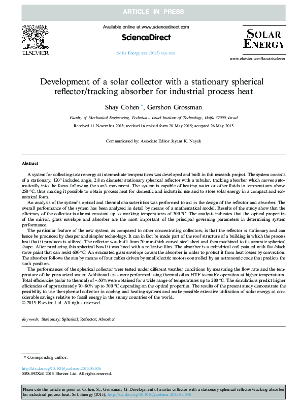 (PDF) Development of a solar collector with a stationary spherical ...