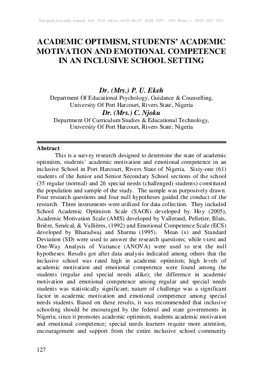 (PDF) Academic Optimism, Students’ Academic Motivation and Emotional ...