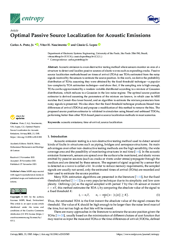 (PDF) Optimal Passive Source Localization for Acoustic Emissions