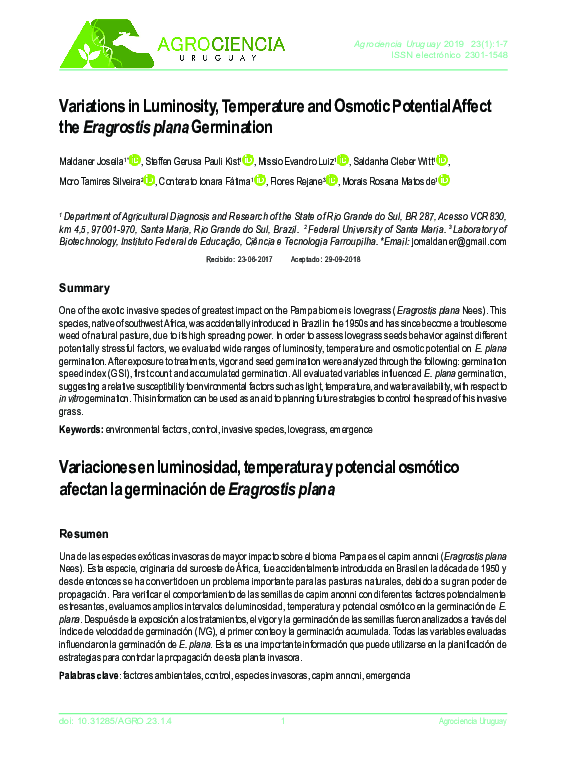 Pdf Variations In Luminosity Temperature And Osmotic Potential