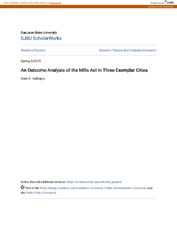 (PDF) An Outcome Analysis of the Mills Act in Three Exemplar Cities