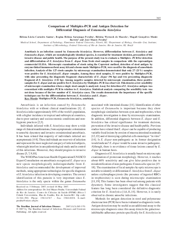 (PDF) Comparison of multiplex-PCR and antigen detection for differential diagnosis of Entamoeba ...
