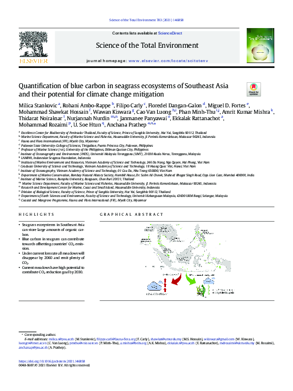 Pdf Quantification Of Blue Carbon In Seagrass Ecosystems Of Southeast